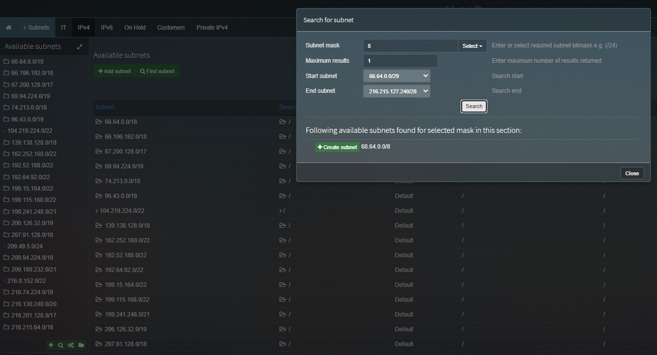 Find subnet returns blocks between master subnets · Issue #3498 · phpipam/phpipam · GitHub
